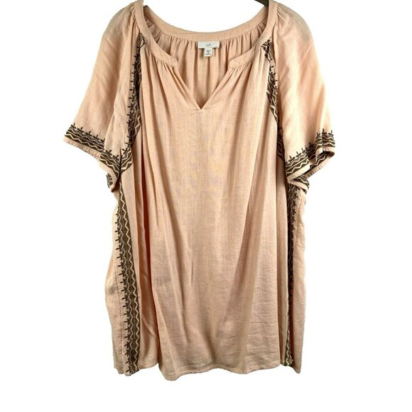 J. Jill | Tops | J Jill Top 2x Embroidered Peach Brown Linen Blend Puff ...